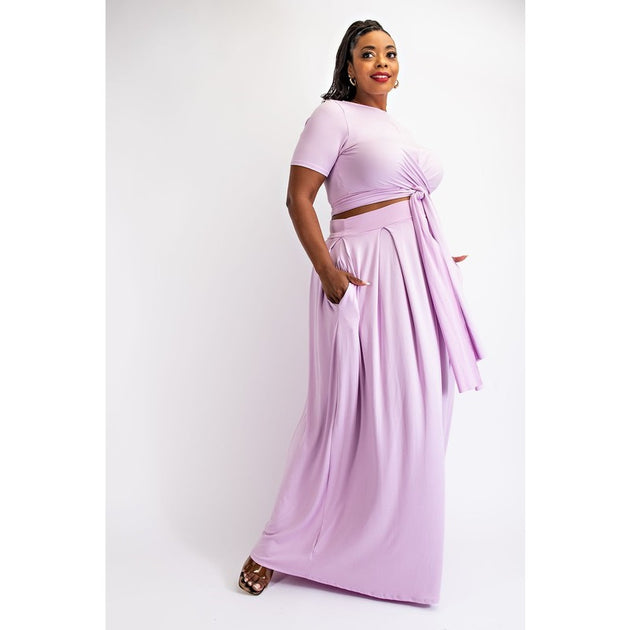 P021 Wrap Around Short Sleeve Top And Maxi Skirt Crop Set - OWN IT NOW ...