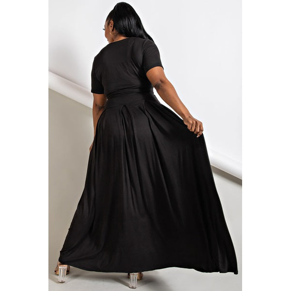 P021 Wrap Around Short Sleeve Top And Maxi Skirt Crop Set - OWN IT NOW ...